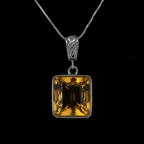 Princess Cut Citrine Pendant Necklace in Sterling Silver Setting – MUSH.CO